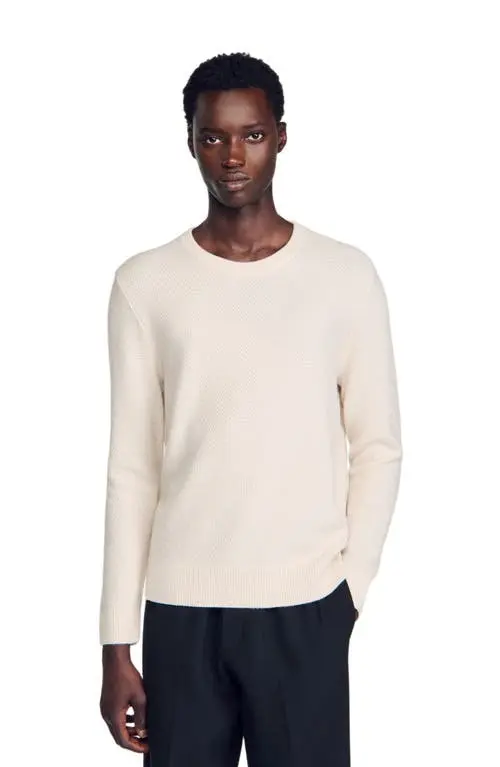 Sandro Crew-neck Seed Stitch Knit Sweater - Ecru