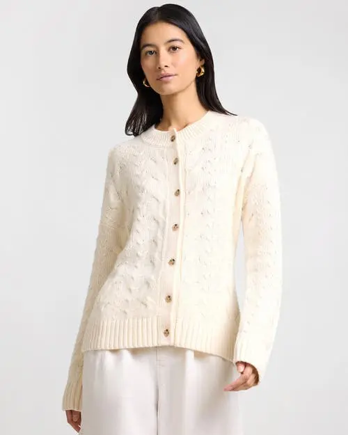 Onia Fitted Cable Knit Cardigan - Natural Melange