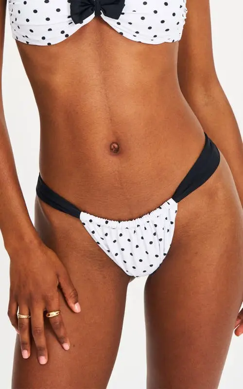 MISS CIRCLE Polka Dot Ruched Bikini Bottom - White