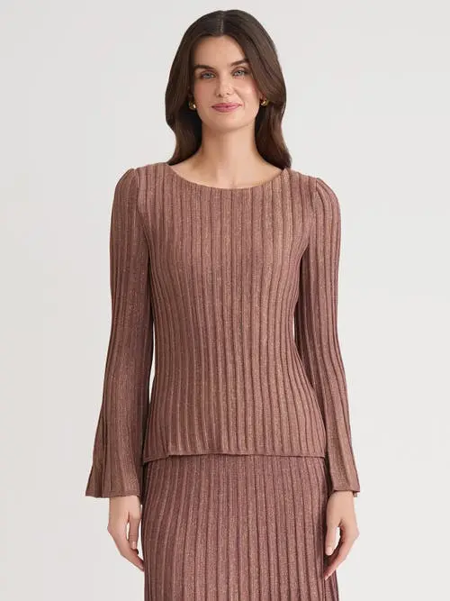 Misook Lurex Bell Sleeve Knit Tunic
