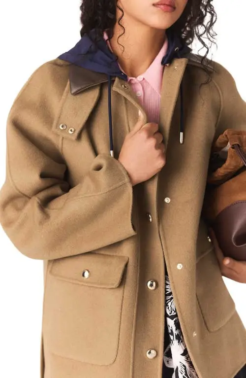 Maje Wool Coat With Removable Hood