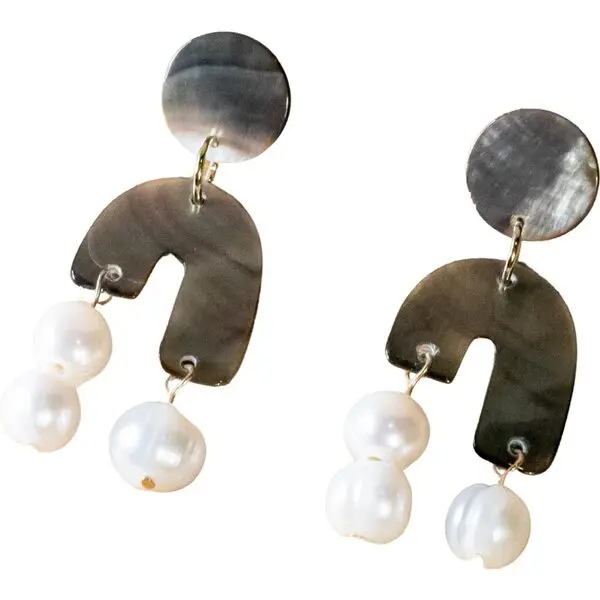 LIKHA Mother-of-pearl Asymmetrical Drop Earrings - Black