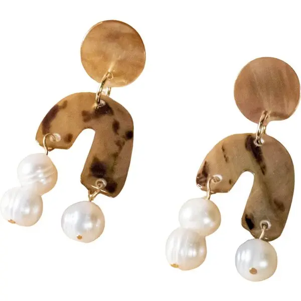 Likhâ Mother-of-pearl Asymmetrical Drop Earrings - Brown