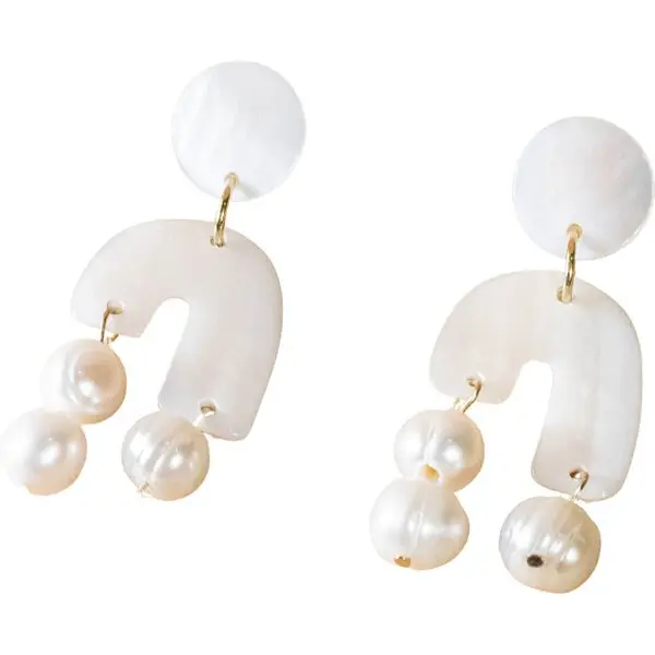 Likhâ Mother-of-pearl Asymmetrical Drop Earrings - White
