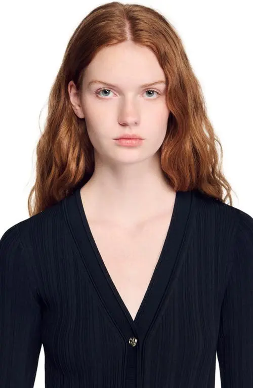 Sandro Knit Maxi Dress With Ruffle Cuffs - Black
