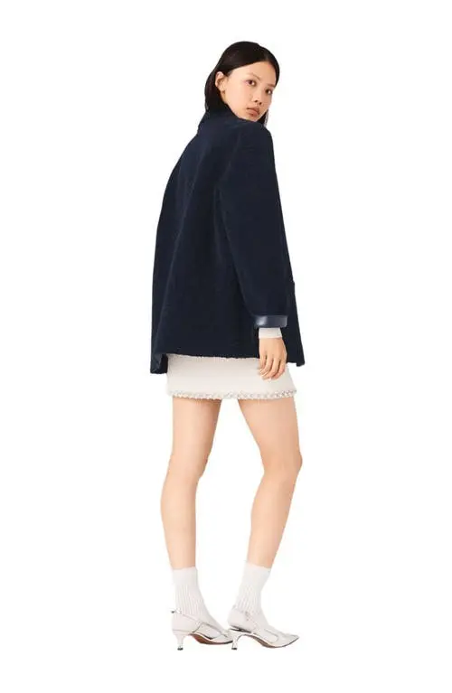 Maje Reversible Faux Shearling Jacket - Navy