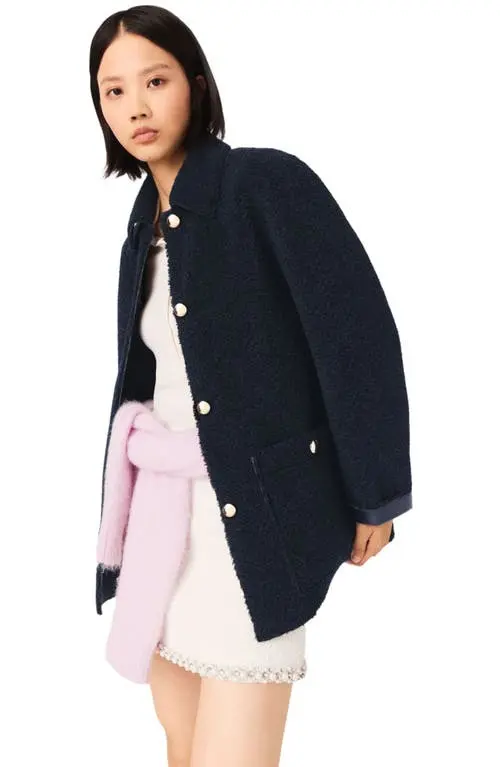 Maje Reversible Faux Shearling Jacket - Navy