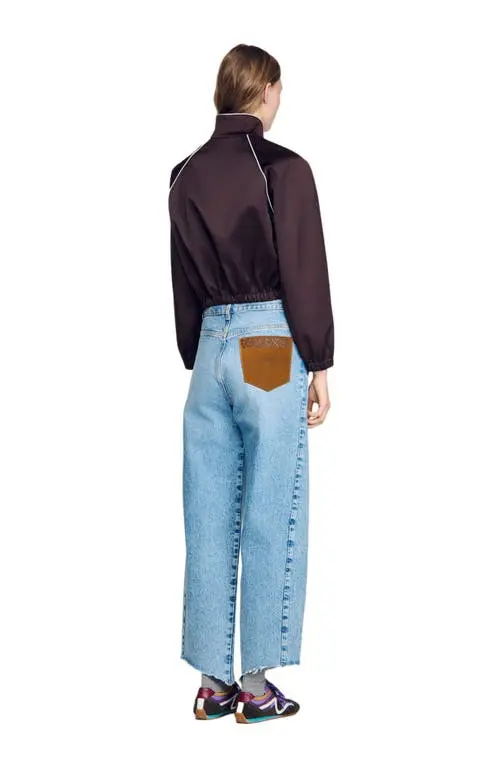 Sandro Cropped Embroidered Satin Jacket