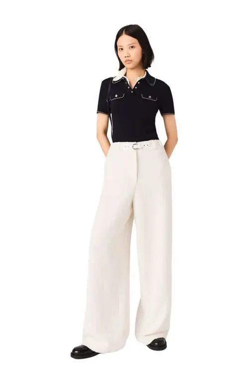 Maje Wide-leg Tweed Trousers - Ecru