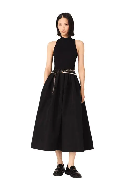 Maje Mixed-material Taffeta Midi Dress