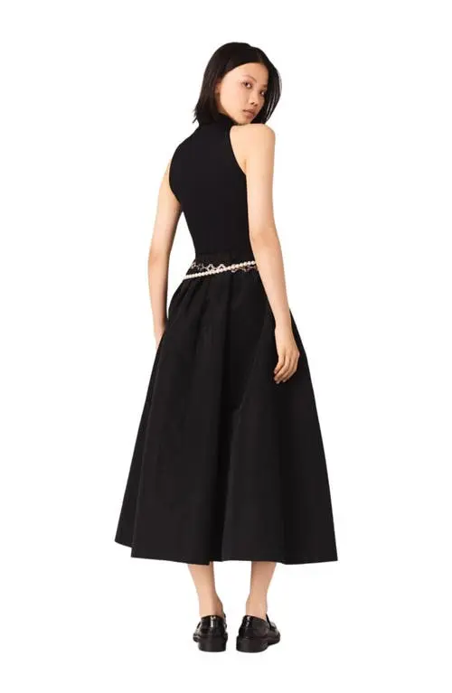 Maje Mixed-material Taffeta Midi Dress