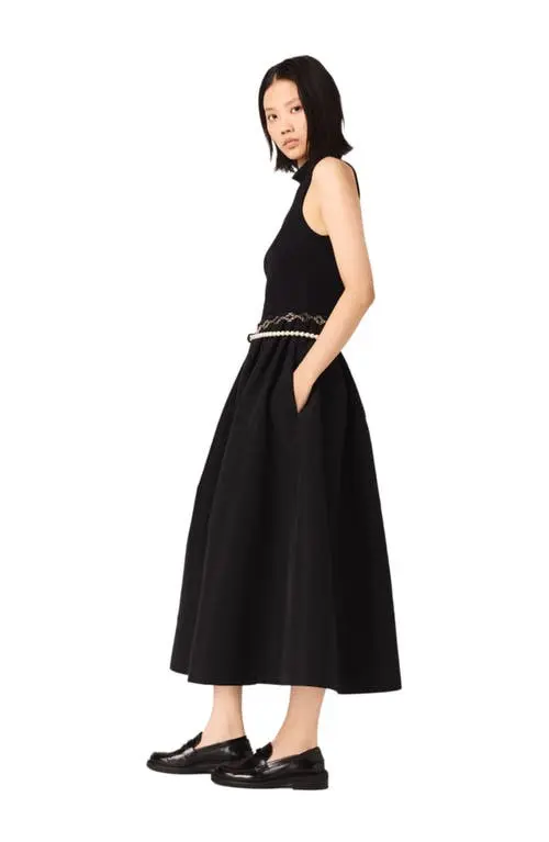 Maje Mixed-material Taffeta Midi Dress