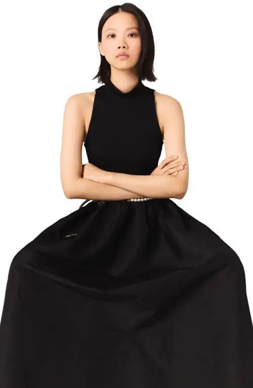 Maje Mixed-material Taffeta Midi Dress