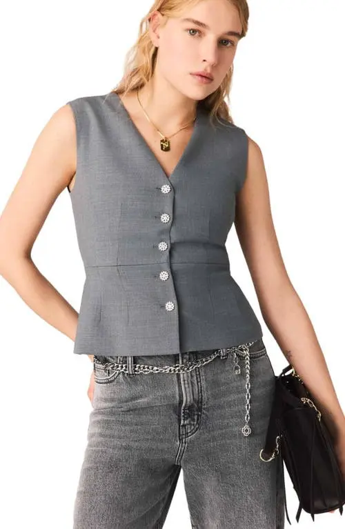 Maje Jewel-button Tailored Waistcoat - Grey