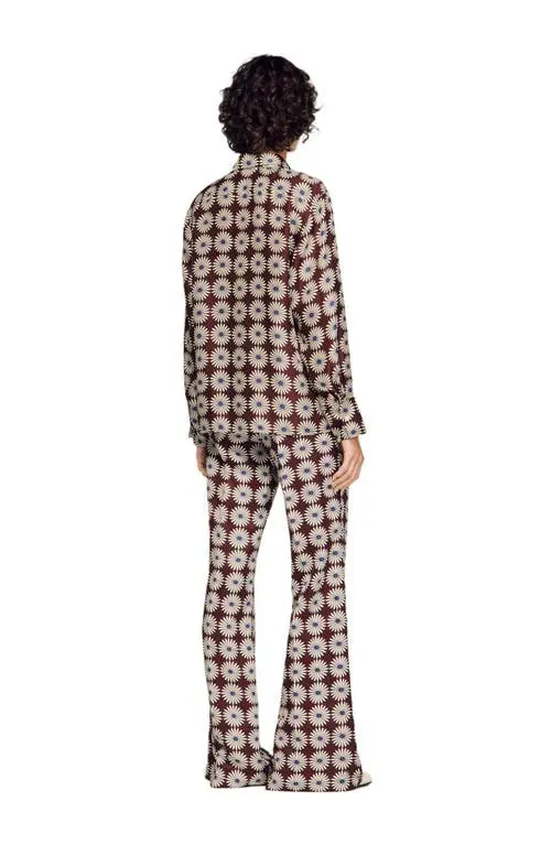 Sandro Floral Print Silk Shirt - Marron/bleu