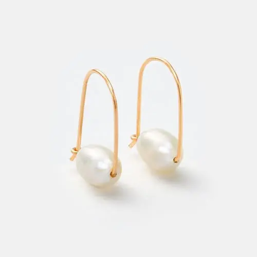 SARA PATINO Floating Pearl Hoop Earrings - Gold