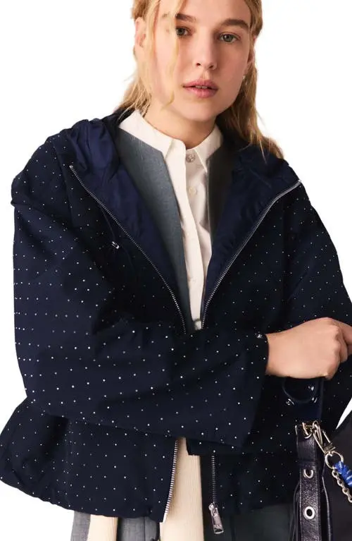 Maje Rhinestone-embellished Hooded Windbreaker - Navy