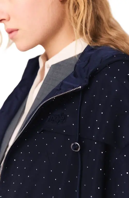 Maje Rhinestone-embellished Hooded Windbreaker - Navy