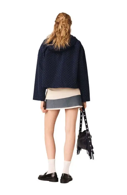 Maje Rhinestone-embellished Hooded Windbreaker - Navy
