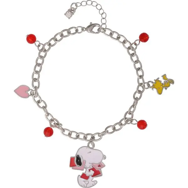 PEANUTS Snoopy Heart Letter Charm Bracelet - Silver