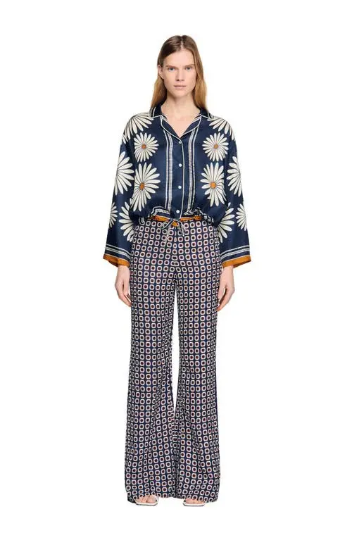 Sandro Floral Print Silk Shirt