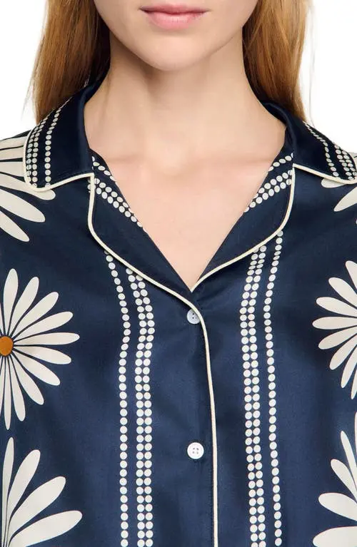 Sandro Floral Print Silk Shirt - Deep Blue/ocher