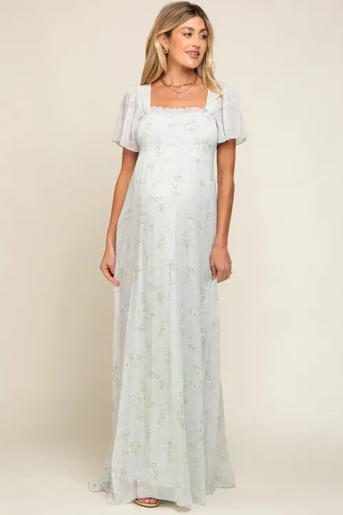 PINKBLUSH Floral Smocked Chiffon Maxi Dress