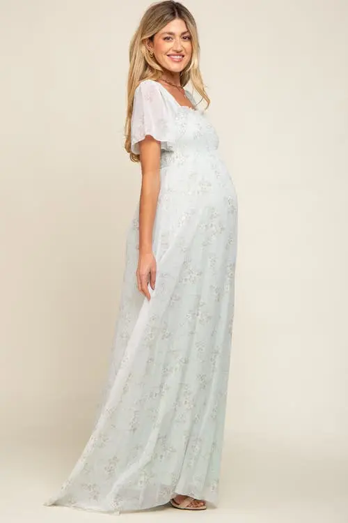 PINKBLUSH Floral Smocked Chiffon Maxi Dress