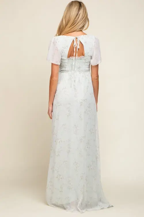 PINKBLUSH Floral Smocked Chiffon Maxi Dress