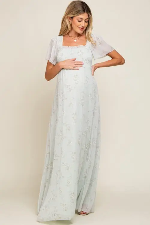 PINKBLUSH Floral Smocked Chiffon Maxi Dress