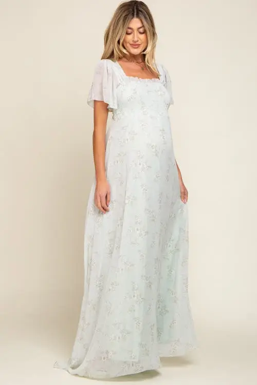 PINKBLUSH Floral Smocked Chiffon Maxi Dress