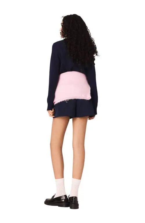 Maje Round-neck Slogan Sweater - Navy
