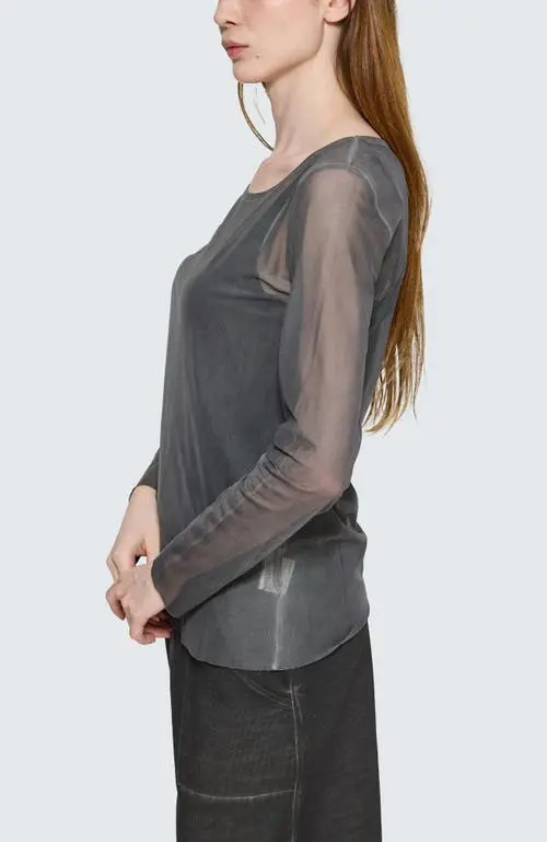 LUUKAA Marlene Garment-dyed Mesh Blouse - Misty Black
