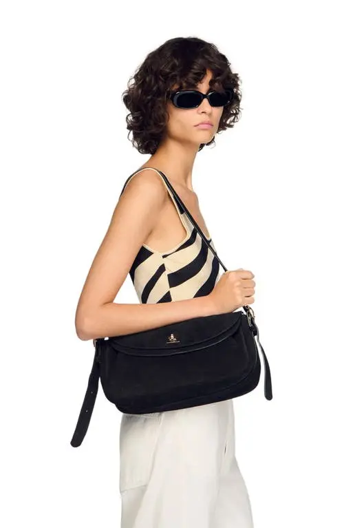 Sandro Le Mambo Suede Bag - Black