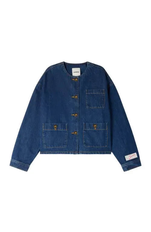 Sandro Raw Denim Jacket With Decorative Button Fastening