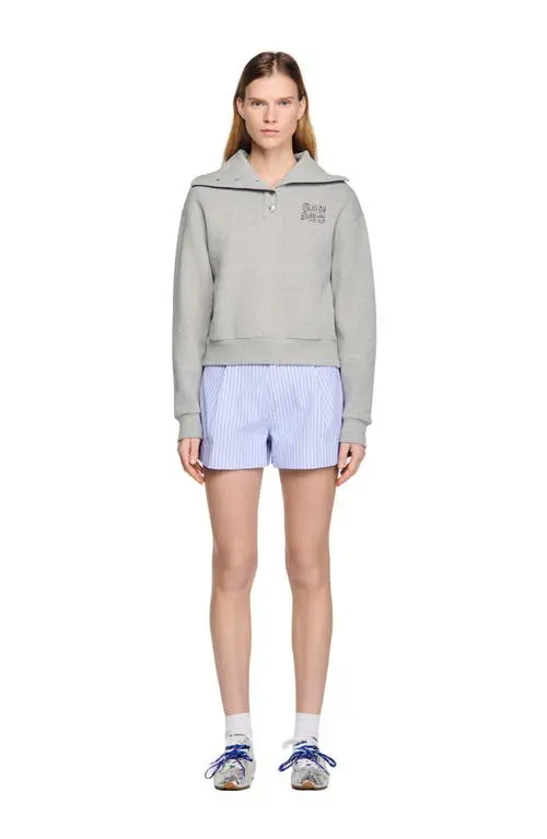 Sandro Embroidered Fleece Sweatshirt - Grey