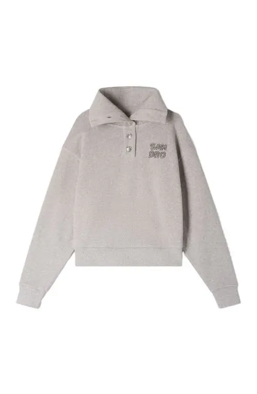 Sandro Embroidered Fleece Sweatshirt - Grey