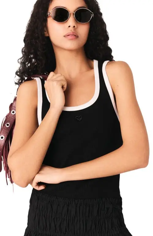 Maje Rib Knit Tank Top - Black/white