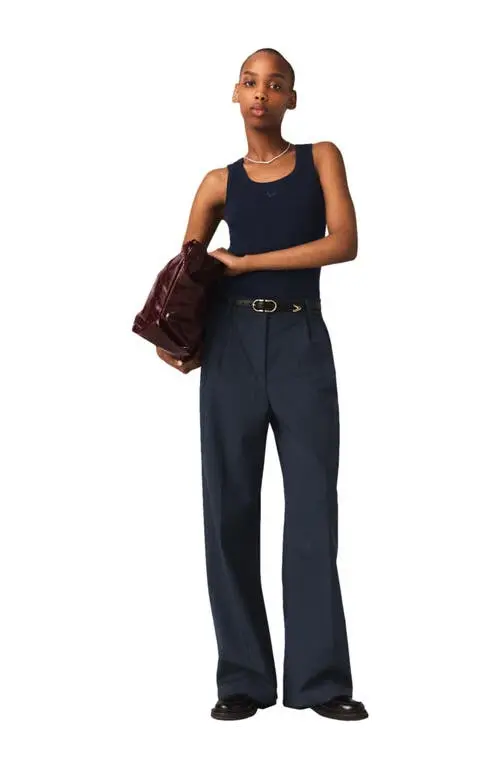 Maje Ribbed Vest Top With Clover Embroidery - Navy