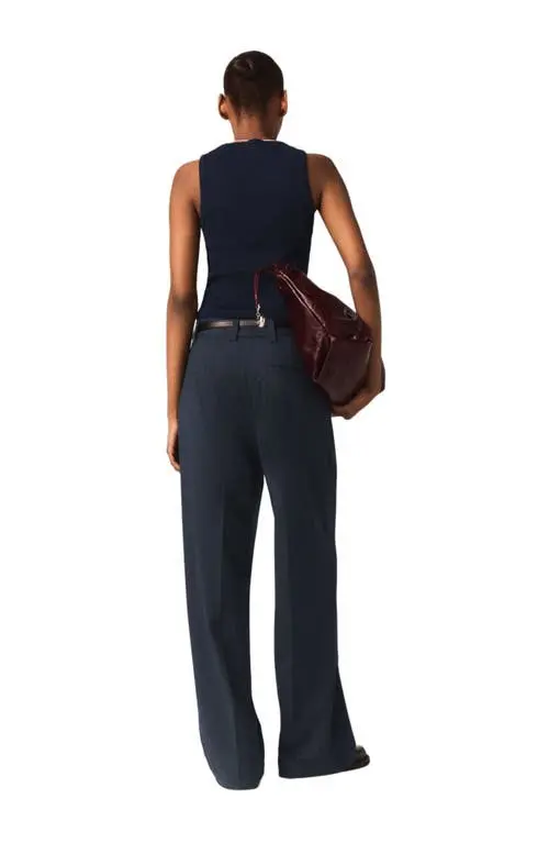 Maje Ribbed Vest Top With Clover Embroidery - Navy