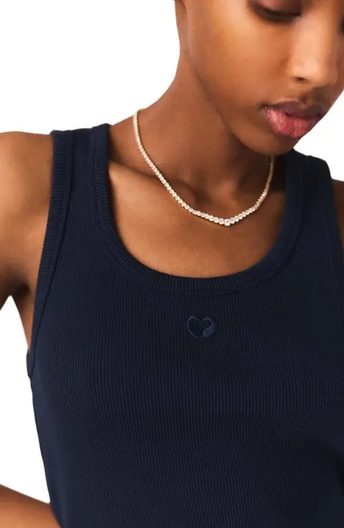 Maje Ribbed Vest Top With Clover Embroidery - Navy