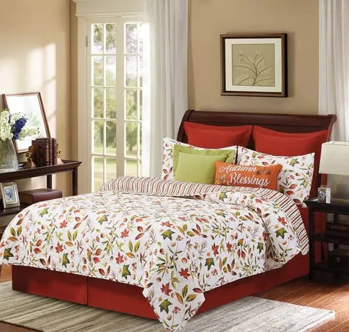 C&F HOME Camilla Fall Leaves Cotton Quilt Set Reversible And Machine Washable - Red