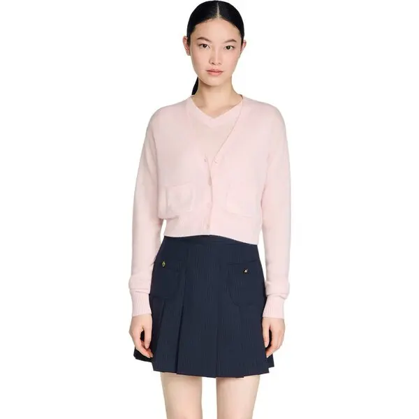 Sandro Cropped Cashmere Wool Cardigan
