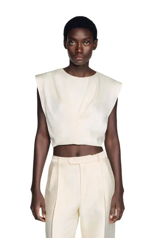 Sandro Pleated Satin Crop Top
