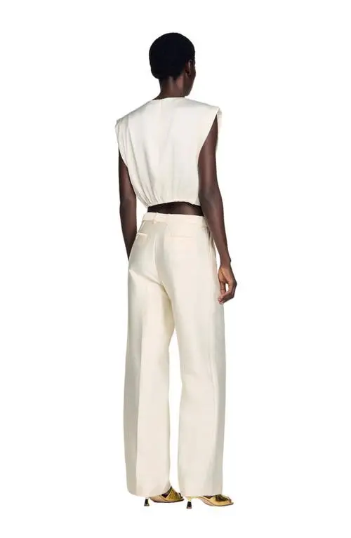 Sandro Pleated Satin Crop Top