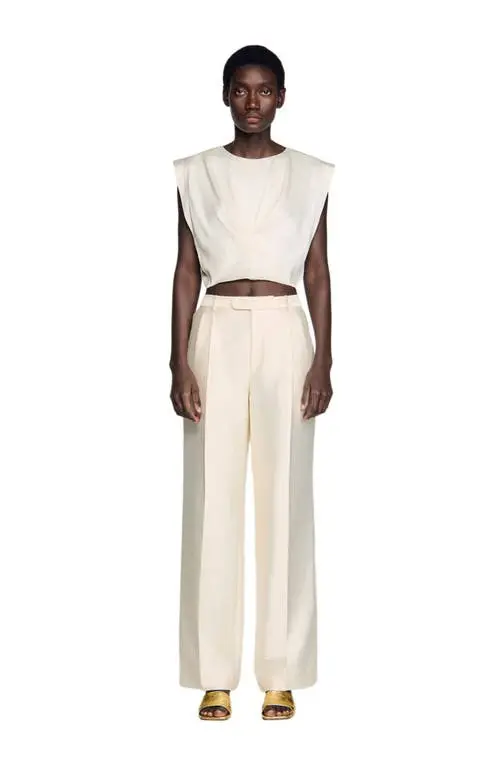 Sandro Pleated Satin Crop Top