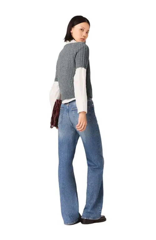 Maje Ribbed Wool Polo Shirt With Removable Beaded Collar - Grey