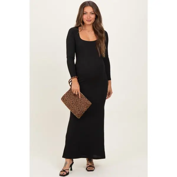 PINKBLUSH Square Neck Long Sleeve Maxi Dress - Black