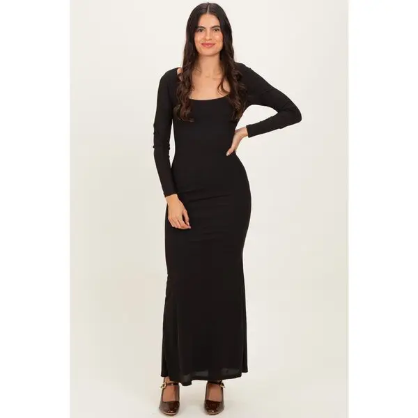 PINKBLUSH Square Neck Long Sleeve Maxi Dress - Black