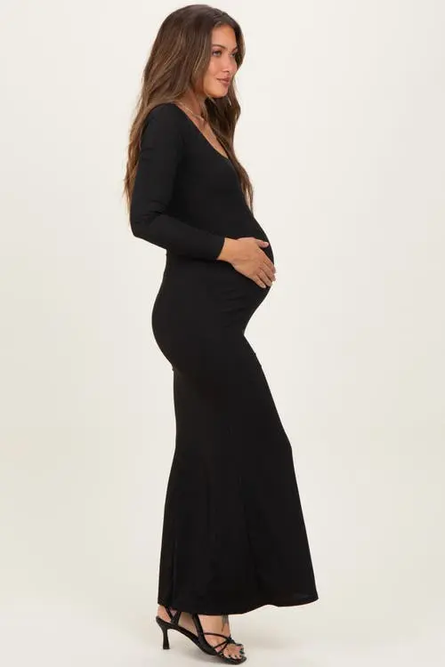 PINKBLUSH Square Neck Long Sleeve Maxi Dress - Black